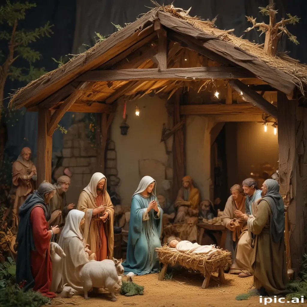Nativity Scene Depicting the Birth of Jesus in a Stable Setting