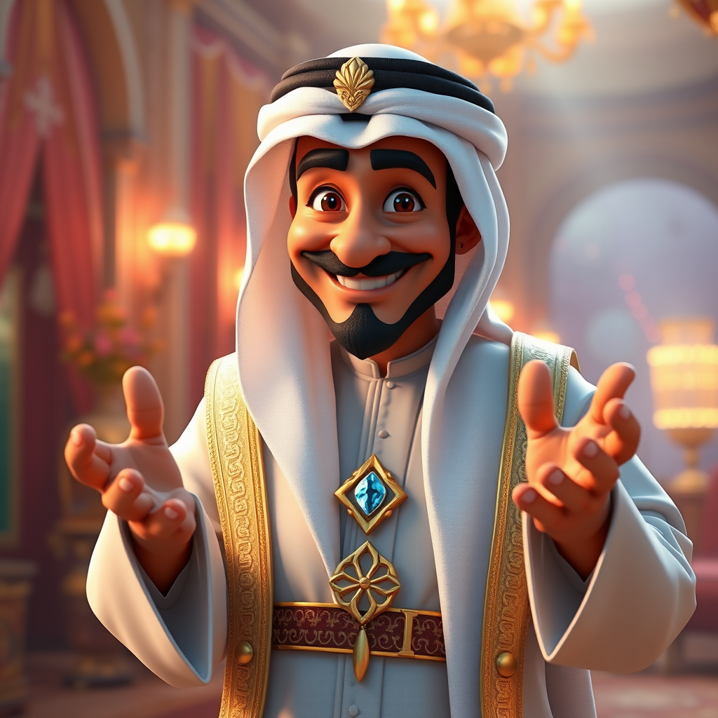 Charming Animated Character in Traditional Arabian Attire with a ...