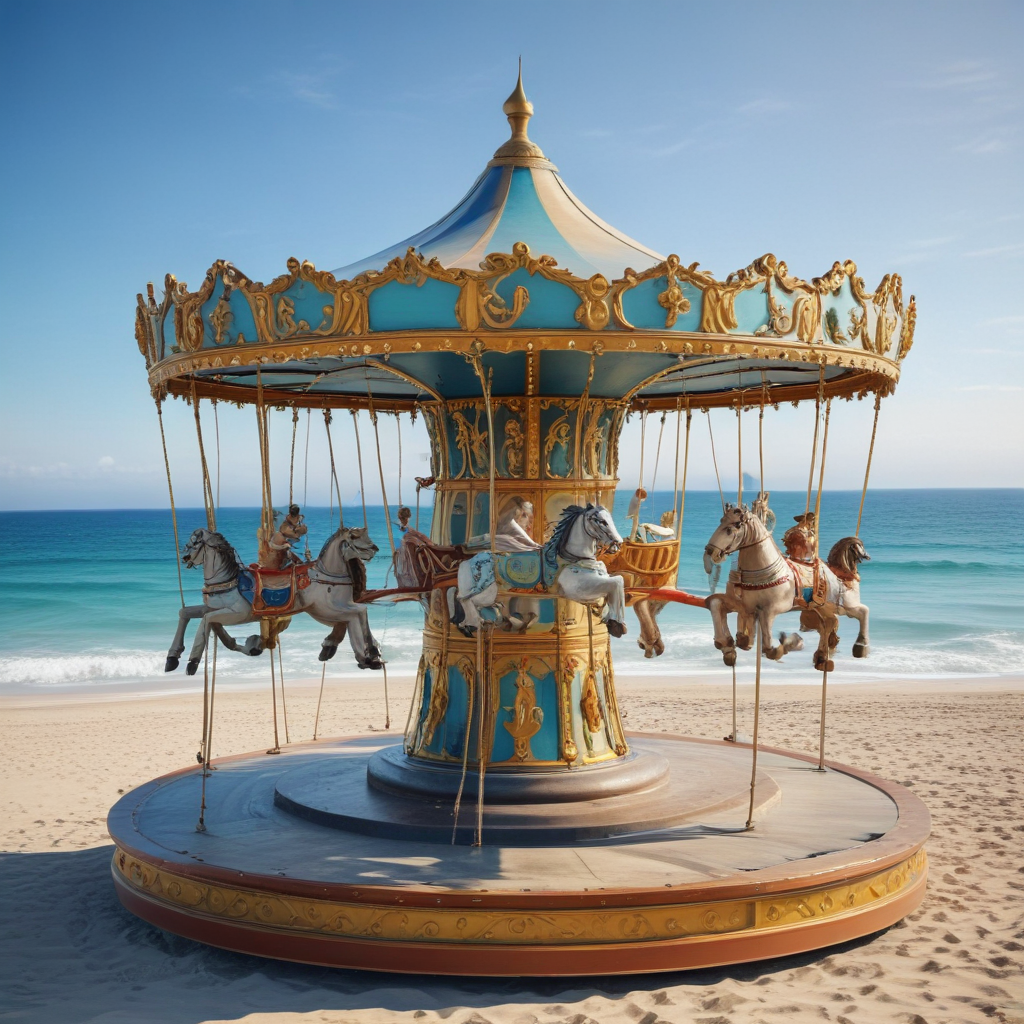 a precious, antique, vintage, beautiful, art-deco-style merry-go-round ...