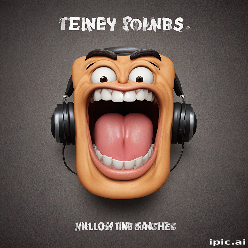 Playful Cartoon Face with Headphones Emitting Fun and Lively Sounds