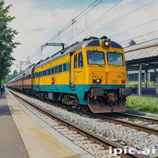 Vibrant Yellow Train Stopping at a Quaint Station Under Clear Skies
