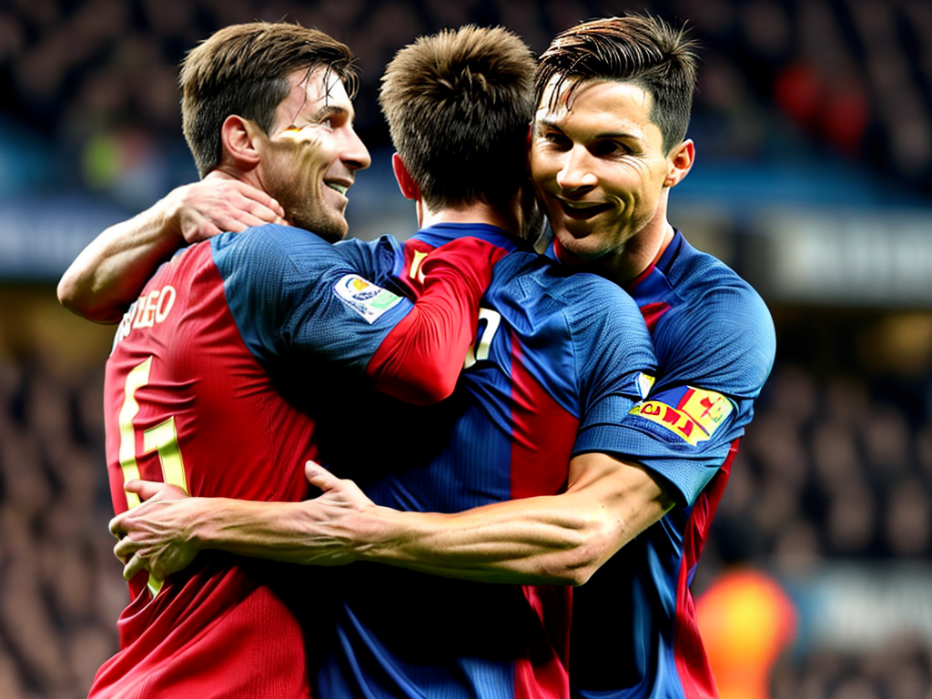 Cristiano Ronaldo hugging Lionel Messi