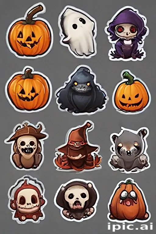 Colorful Collection of Halloween-Themed Stickers Featuring Ghosts ...