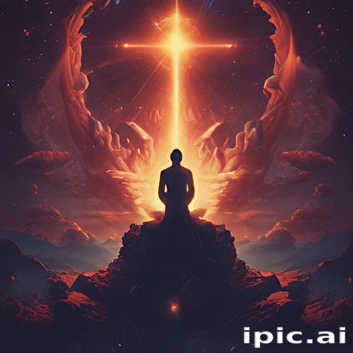 Celestial Reflection: A Figure Meditates Under a Radiant Cross of Light