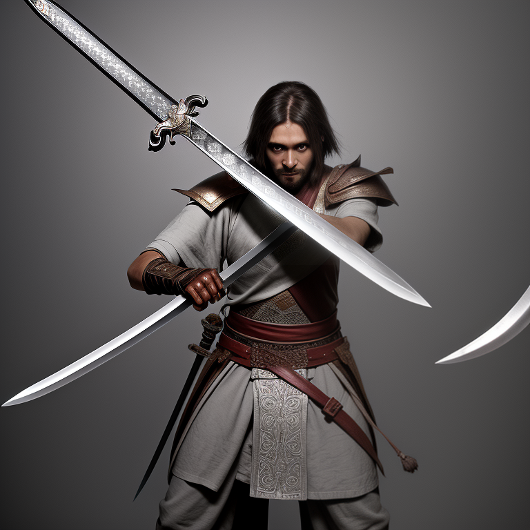 A Skilled Warrior Brandishing Dual Swords in a Dramatic Stance.