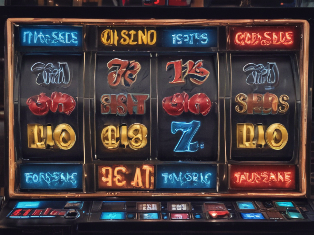 a slot machine user interface. Background is a casino.