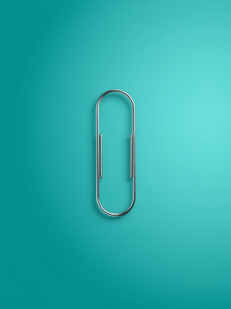 Generate a highly detailed digital illustration of a silver paperclip ...