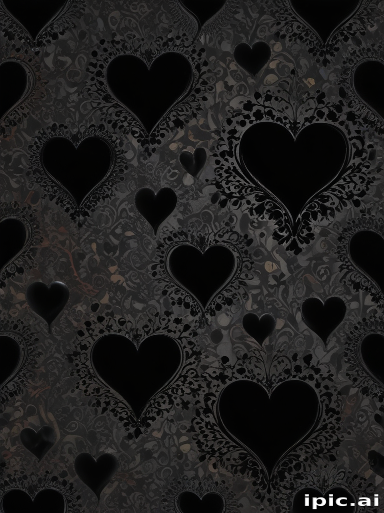 Elegant Black and Dark Gray Heart Pattern with Intricate Floral Designs