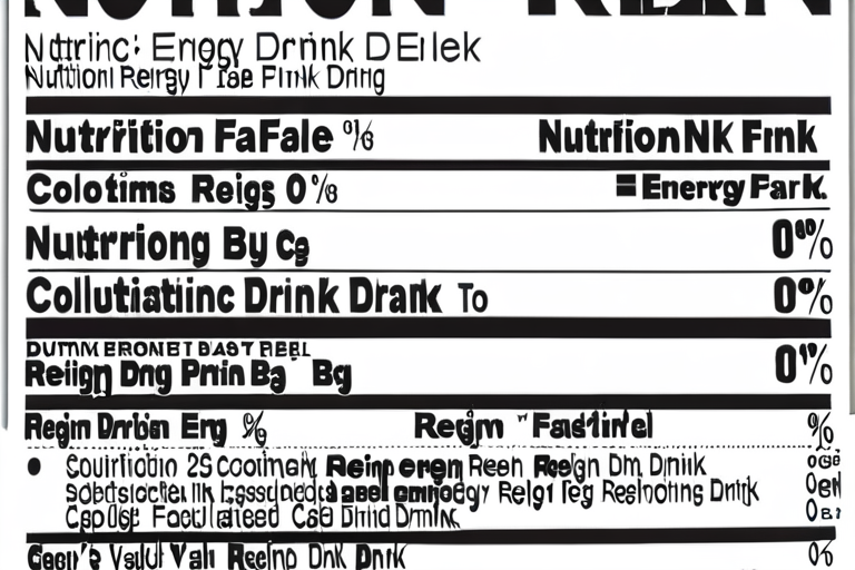 Nutrition Facts Label for a Unique Energy Drink with Various Ingredients