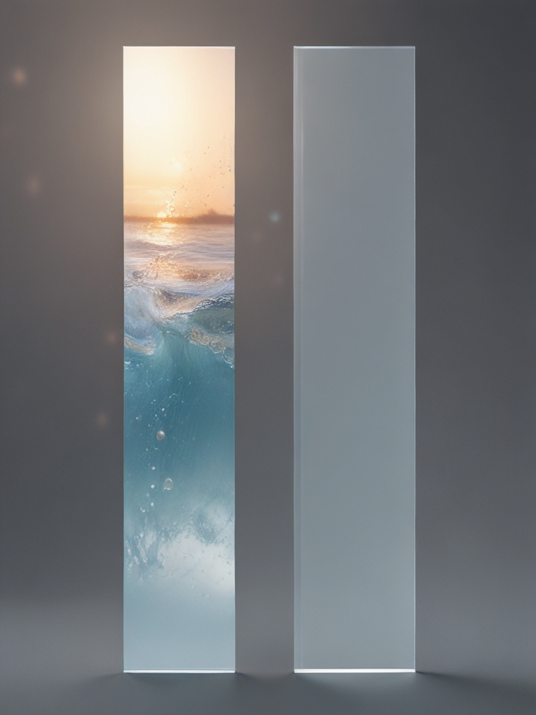 Translucent Panels Showcasing a Serene Ocean Wave at Sunset Glow