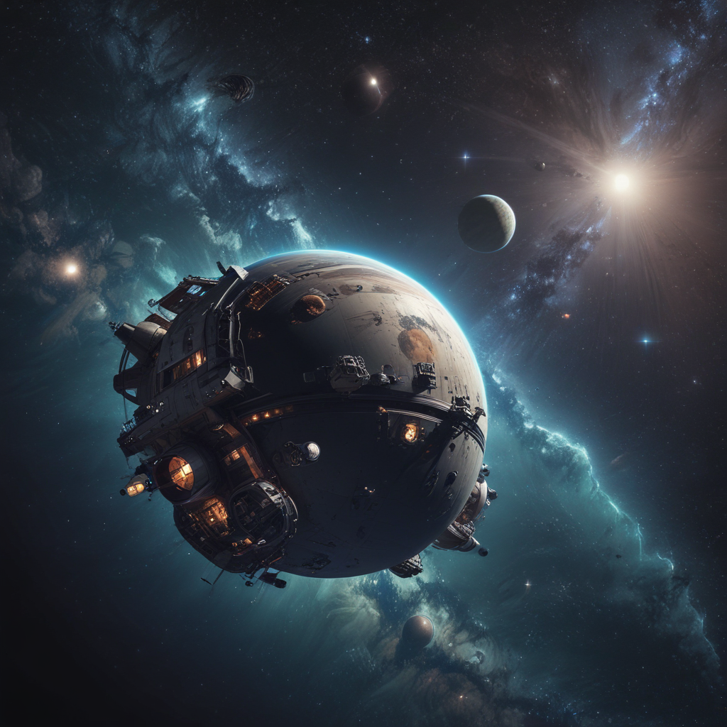 spacelab, planet, stars, horizen, ship