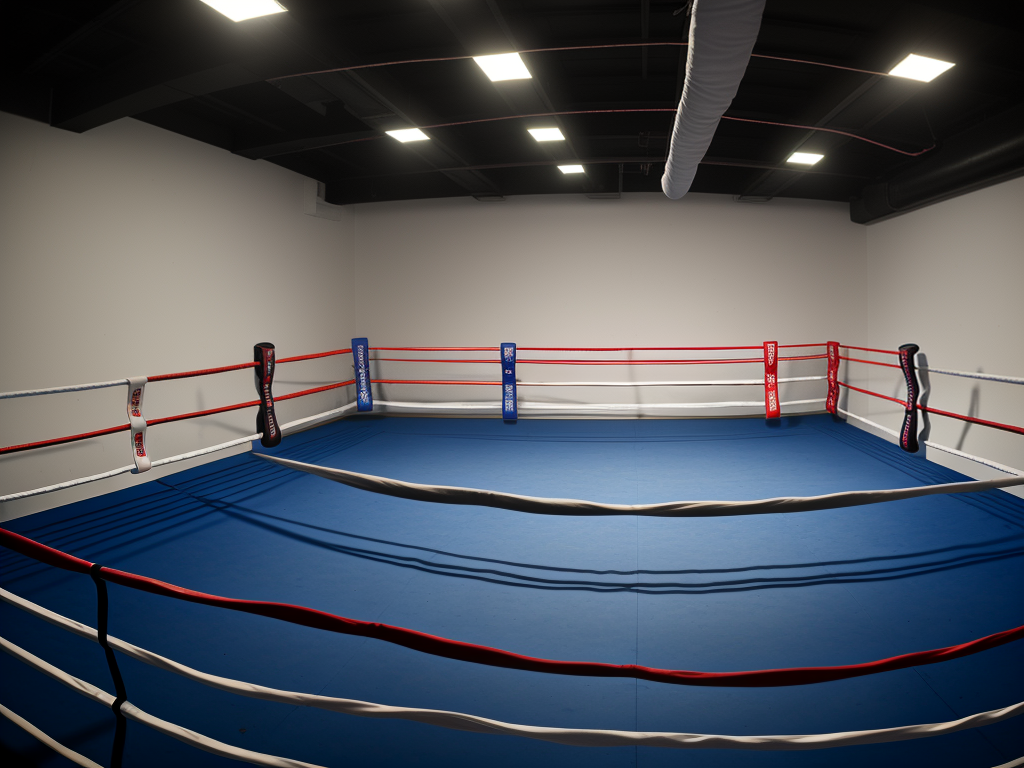 Empty Boxing Ring Awaiting Fighters in a Brightly Lit Gym Space
