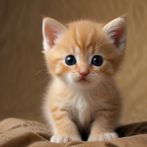 Adorable Orange Tabby Kitten with Big Blue Eyes Sitting Cutely