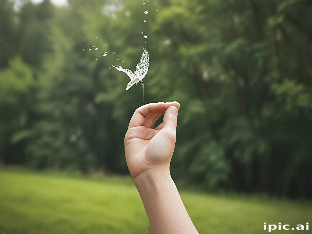Delicate Hand Releasing a Transformative Butterfly into Nature's Embrace.
