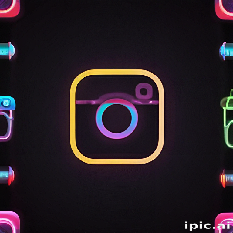Colorful Neon Instagram Logo Surrounded by Vibrant Social Media Icons ...