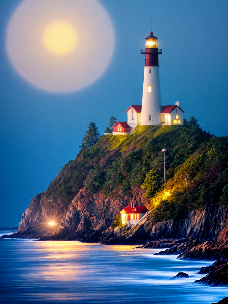 Rainy night, shining lighthouse