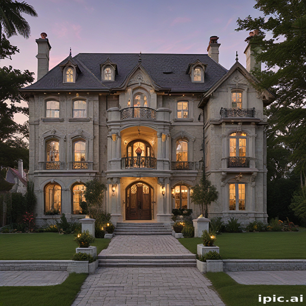 Elegant Mansion with Stunning Architecture Amidst a Serene Evening Setting