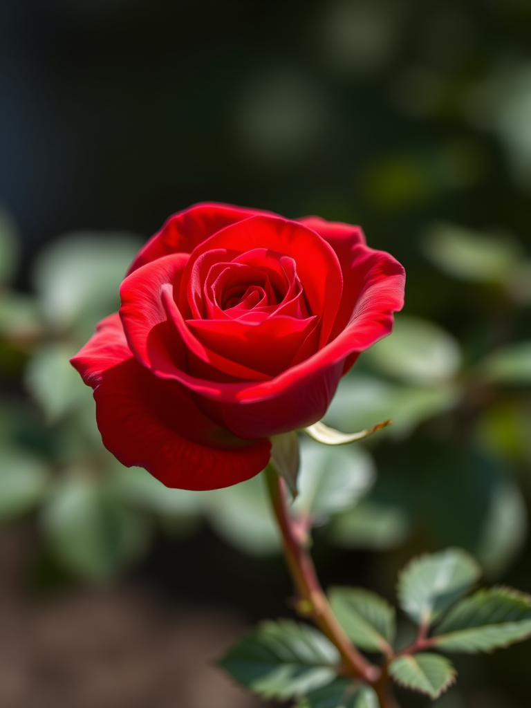A Beautiful Red Rose Blooming in a Lush Green Garden Setting