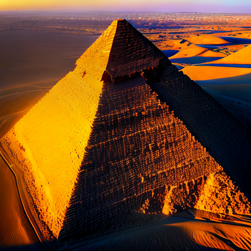 Pyramids of Giza at sunset, desert landscape, aerial view, warm golden ...