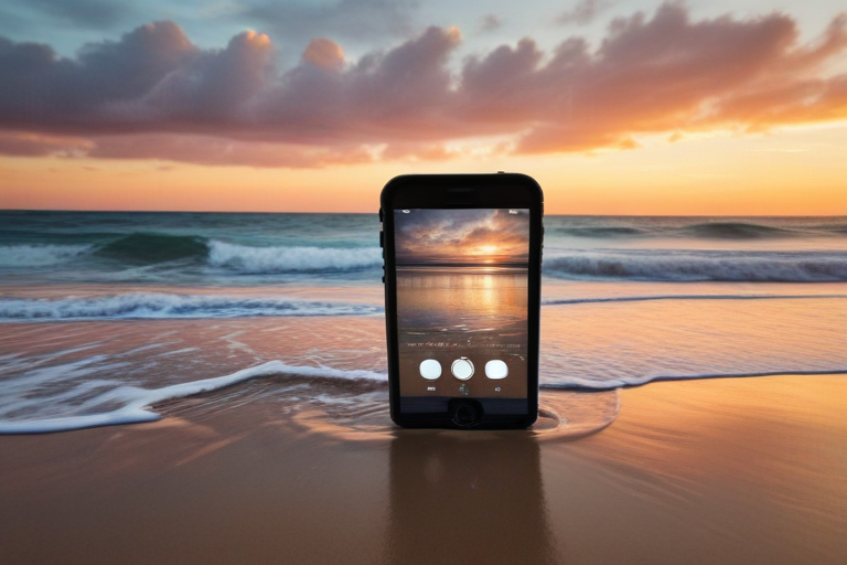 Capturing the Beauty of a Sunset Reflected on a Beach Phone