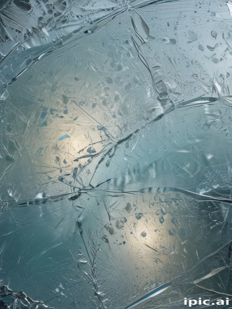 Intricate Patterns of Ice Reflecting Soft Light Through Textured Glass