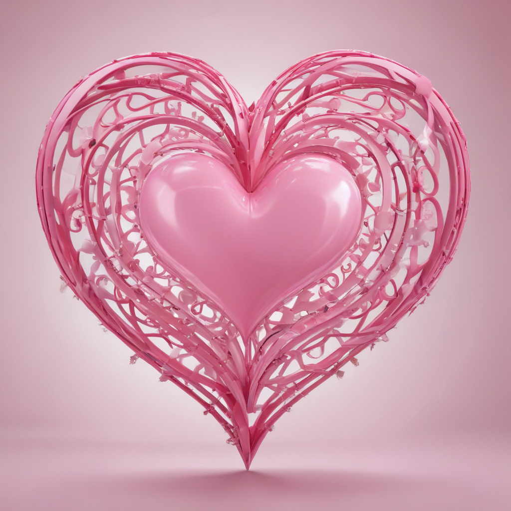 A Beautifully Intricate Pink Heart Design with Delicate Swirls and Curves.