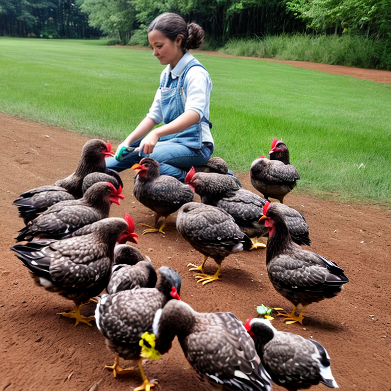 Hen feeding her chicks