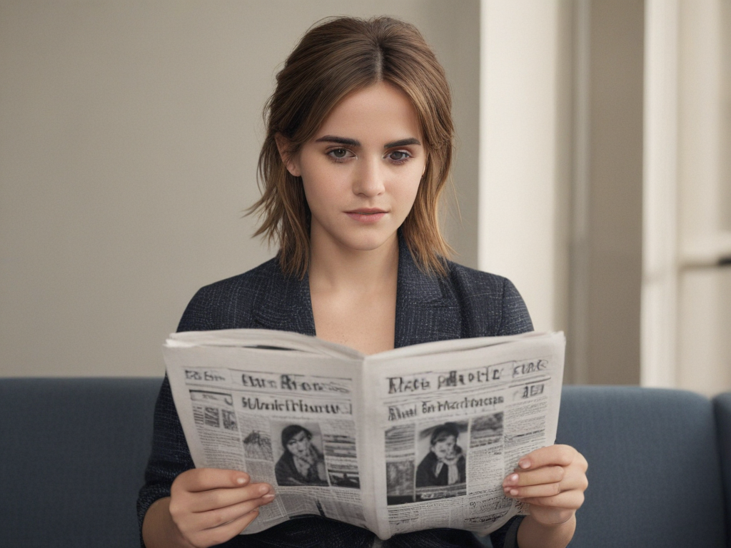 Emma Watson reading a newspaper