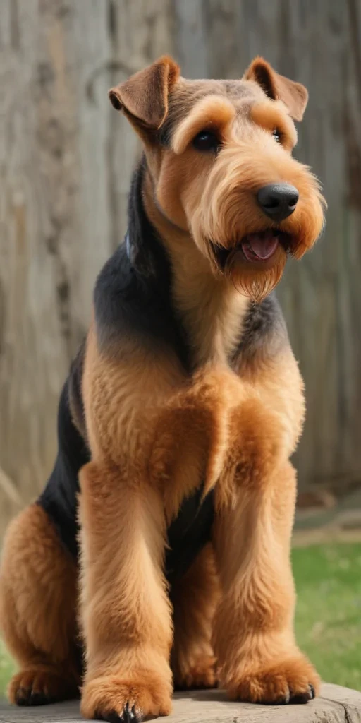 A Cheerful Airedale Terrier Sitting Proudly in a Natural Outdoor Setting.