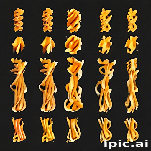 Colorful Display of Various Pasta Shapes Arranged in Artistic Patterns