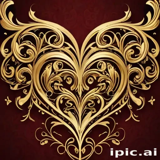 Elegant Golden Heart Design with Intricate Floral Patterns on Rich ...