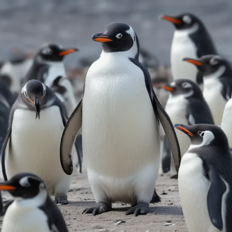 A Group of Playful Penguins Gathering on a Sandy Beach Together.