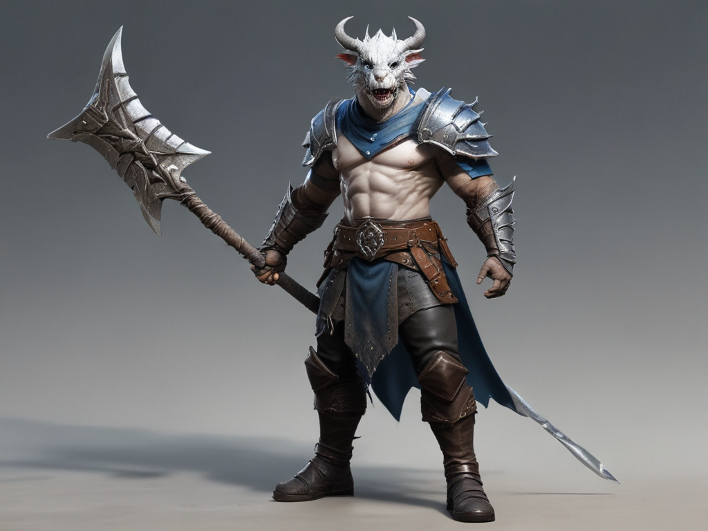 White Dragonborn, Barbarian with a Halberd, Black Leather Boots, Black ...