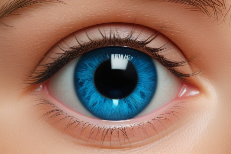 A Close-Up View of a Strikingly Blue Human Eye with Intricate Details.