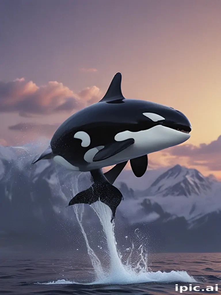 Majestic Orca Leaping Gracefully Above Serene Ocean Waves at Sunset