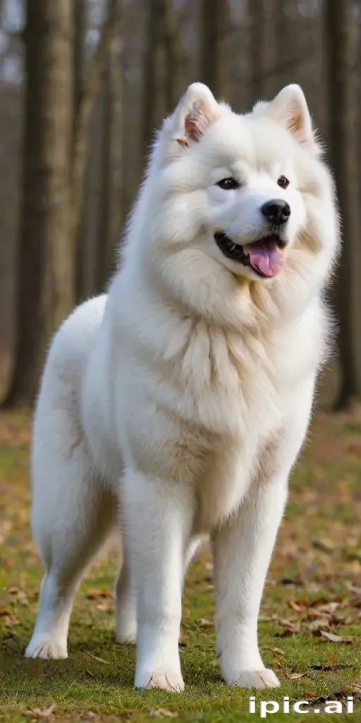 A Majestic Samoyed Dog Standing Proudly in a Forest Clearing.