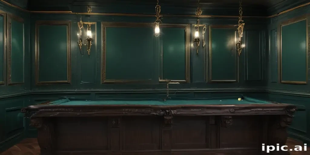 Elegant Vintage Pool Table in a Dark Green Luxurious Room Setting