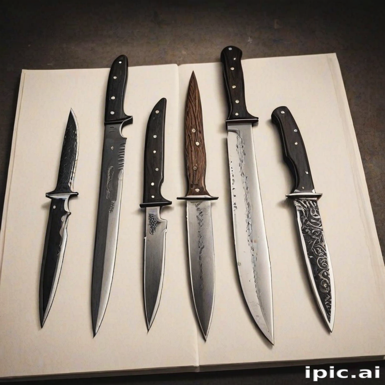 A Collection of Exquisite Knives Displayed Elegantly on an Open Book.