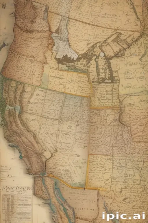 Historical Map of the American West Featuring Detailed State Boundaries ...