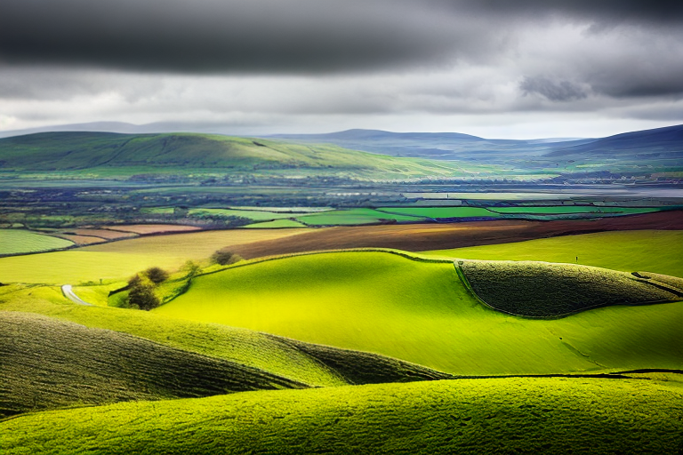 Irish landscape with Celtic patterns