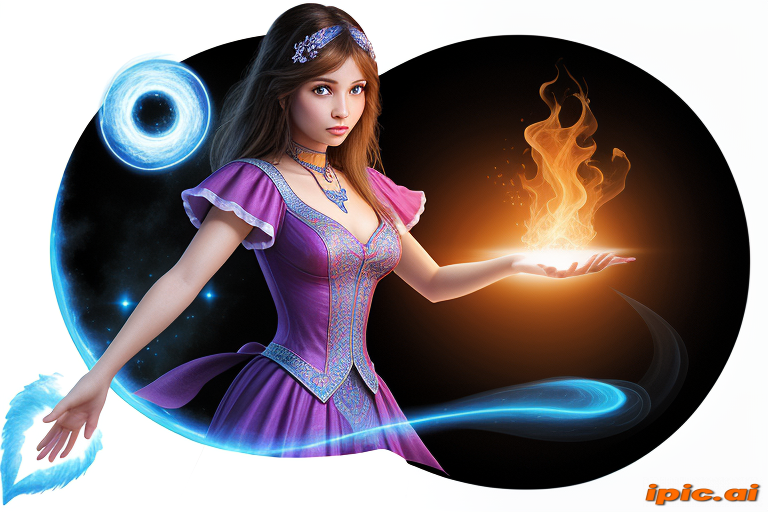 Enchanting Sorceress Casting Flames and Magic in a Mystical Realm