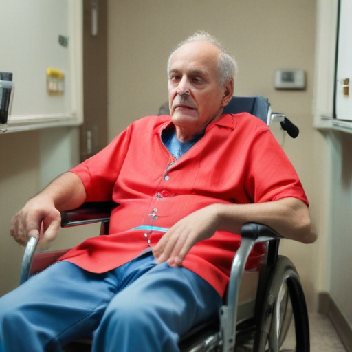 deathly old intubated man levitating from hospital wheel chair