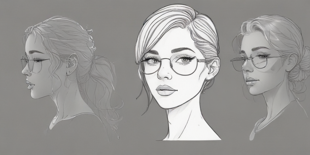 Three Elegant Portraits of a Stylish Woman with Glasses in Different Angles