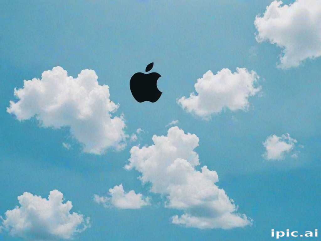 Apple Logo Floating Among Soft, Fluffy Clouds in a Blue Sky