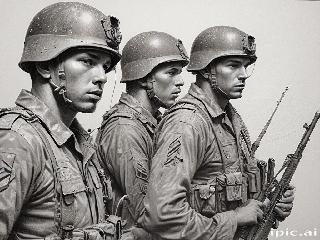 Three Soldiers in Uniform Displaying Unity and Determination for Duty