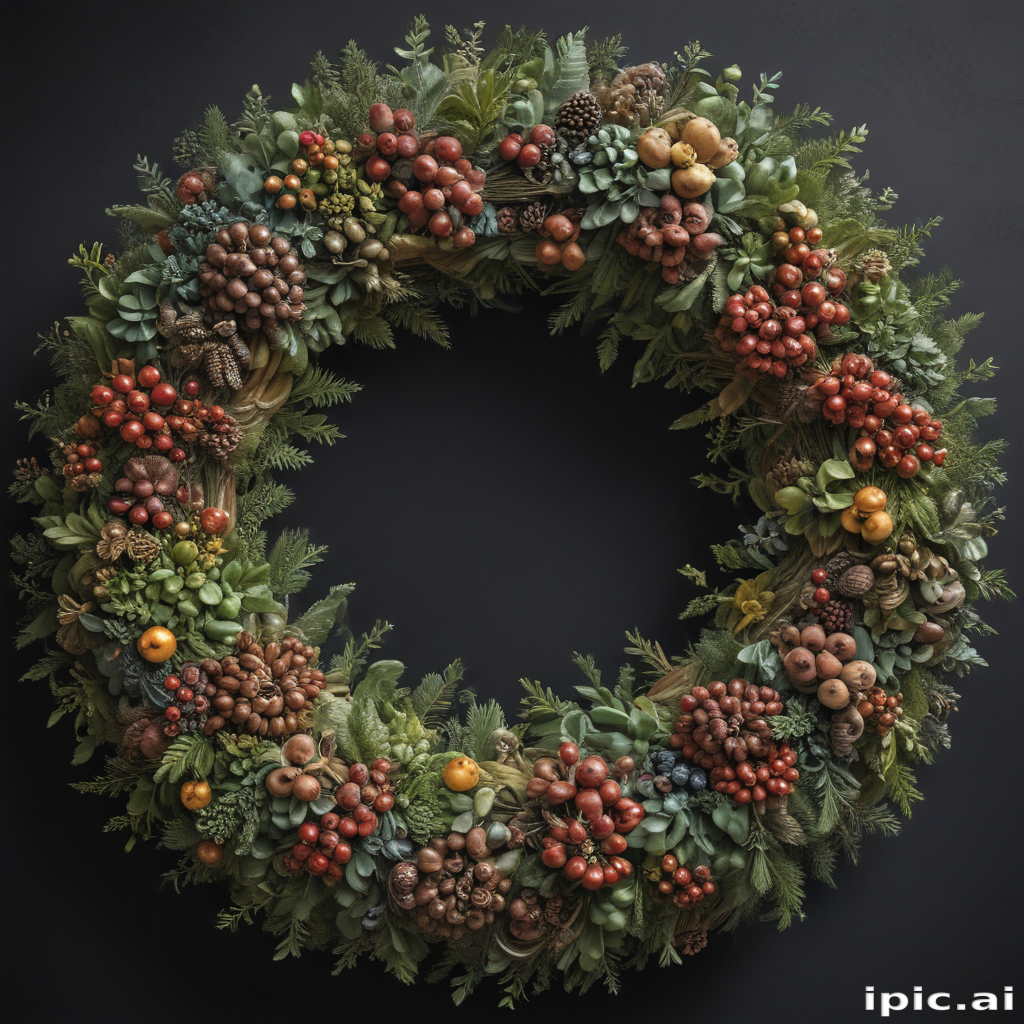 Beautifully Crafted Wreath Adorned with Seasonal Plants and Natural ...