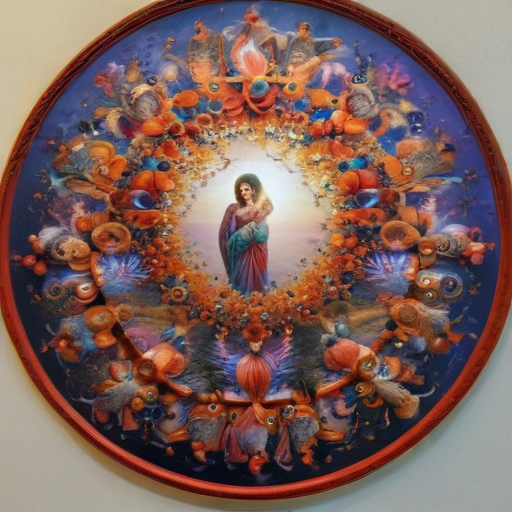 Vibrant Circular Artwork Featuring a Central Figure Surrounded by ...