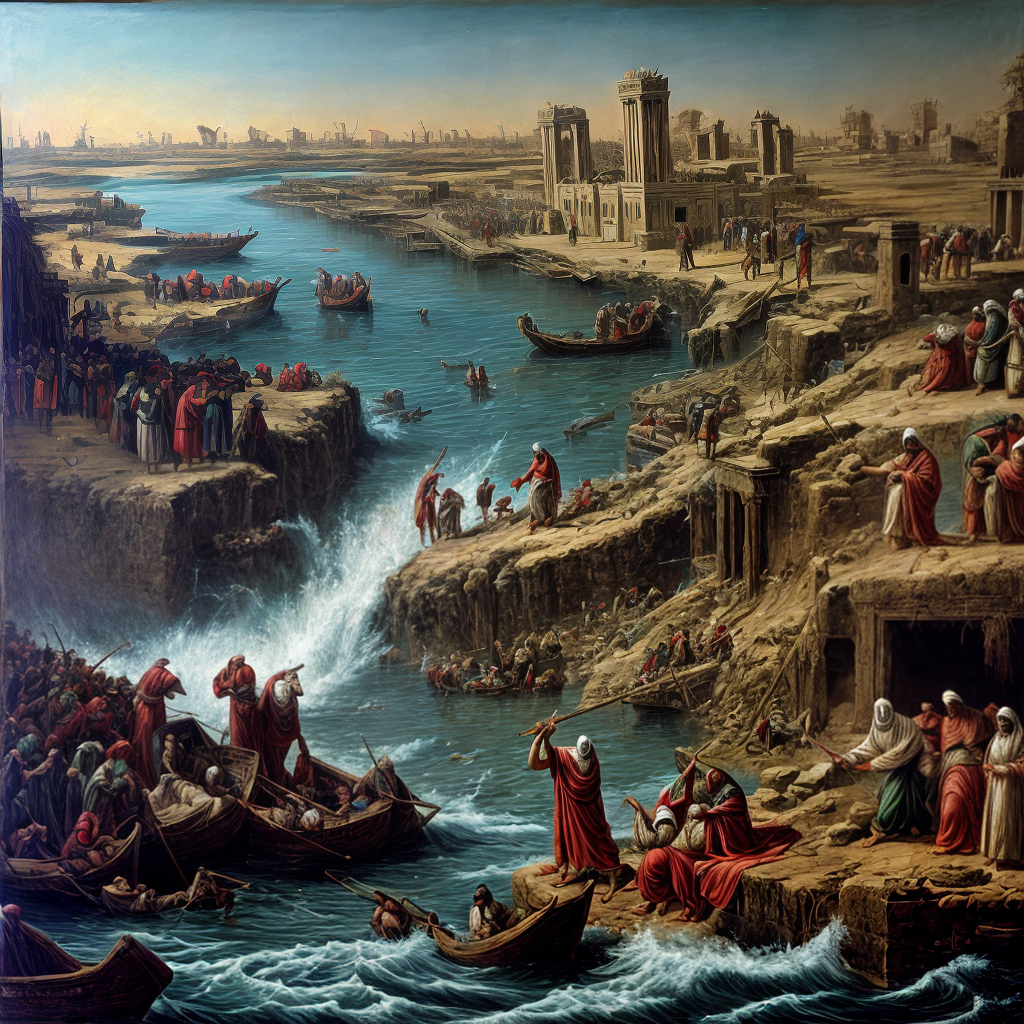 oil painting of the plague of the Nile Turning water to blood from bible