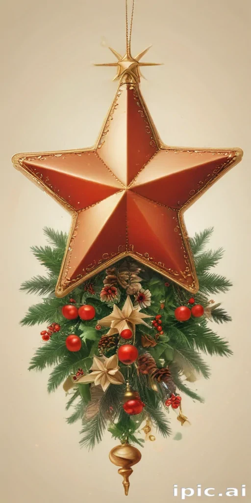 Elegant Christmas Star Ornament Surrounded by Festive Greenery and ...
