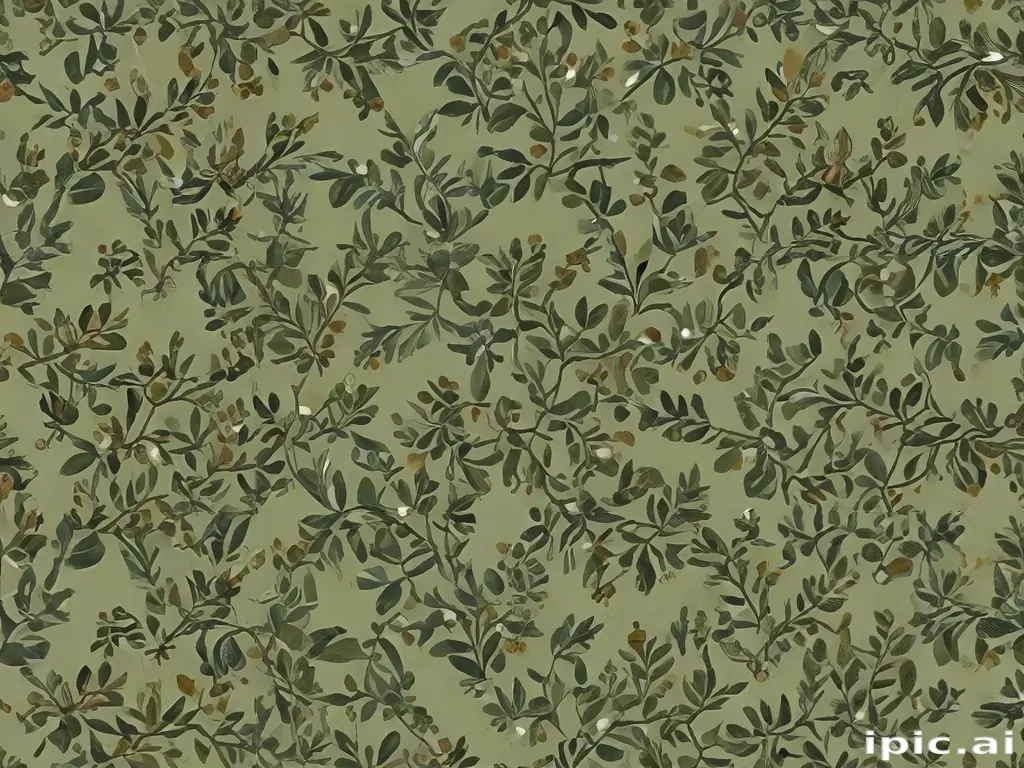 Delicate Green Floral Pattern Featuring Lush Leaves and Subtle Blooms